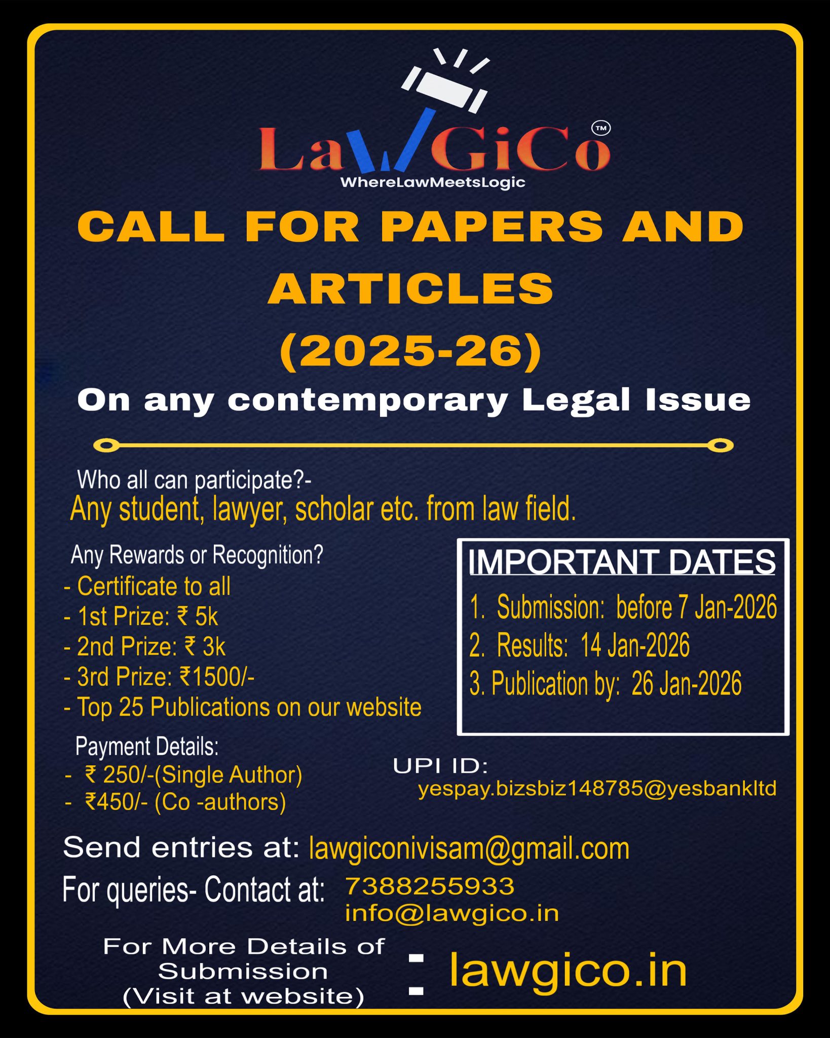 Call for papers/ Articles(2025-26)-Reward—Free-Publications-Law